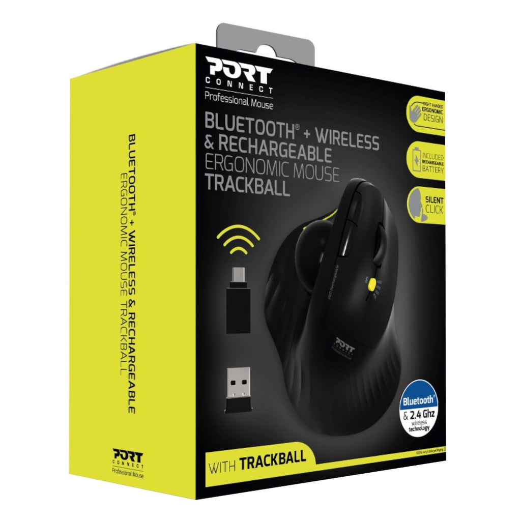 Port Connect Bluetooth + Wireless Rechargeable Ergonomic Trackball Mou